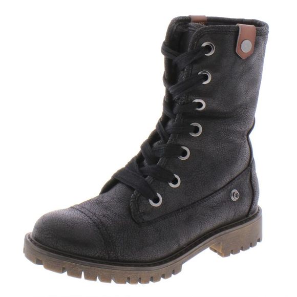 Roxy | Shoes | Roxy Womens Bruna Black Faux Fur Laceup Lug Sole Combat ...